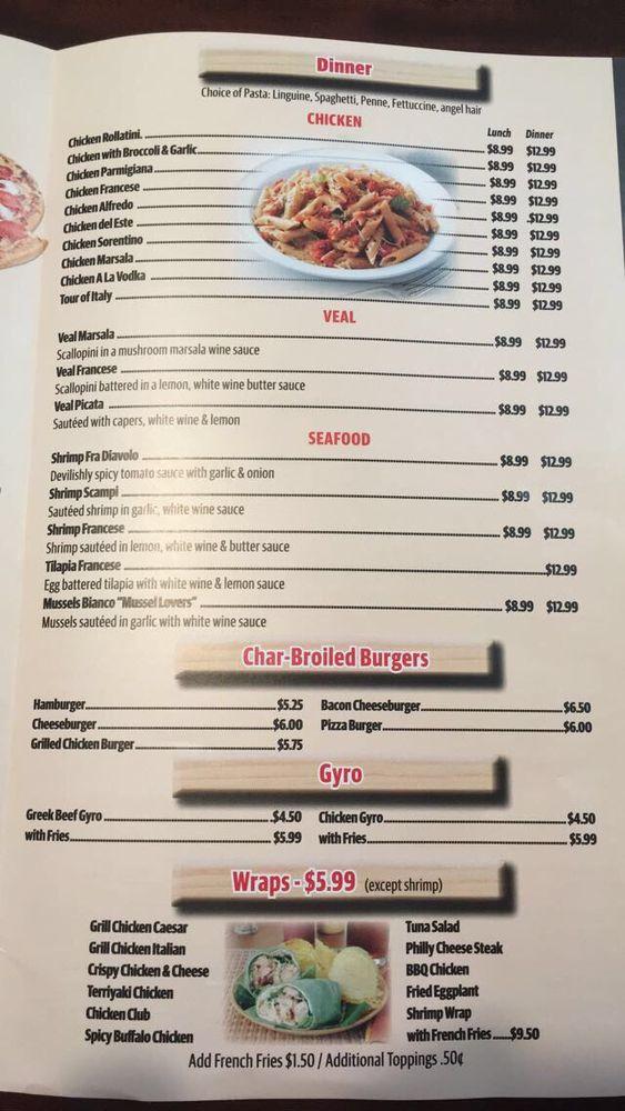 Carta de Pizzarelli Restaurant, Perth Amboy