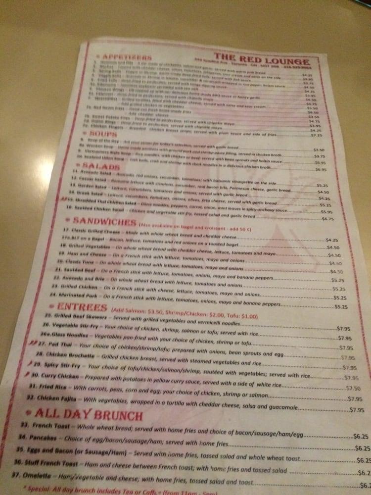 Menu at Red Room pub & bar, Toronto, 444 Spadina Ave.