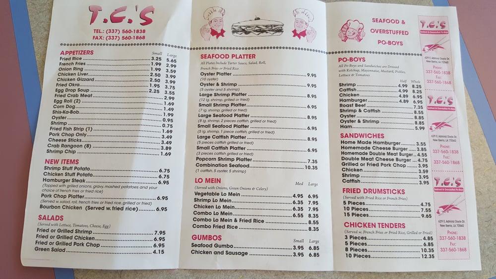 Menu at T C's Seafood restaurant, New Iberia