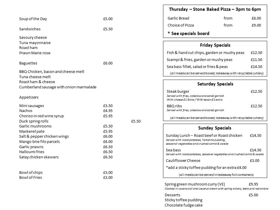 Menu at The Hand & Dagger Inn pub & bar, Clifton