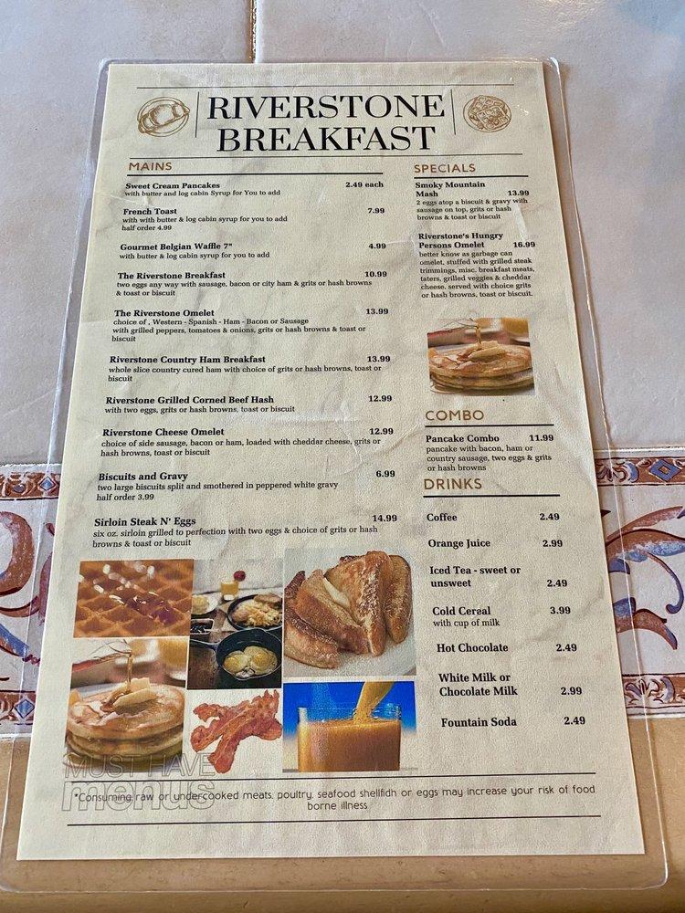 Menu at The Riverstone Restaurant, Townsend