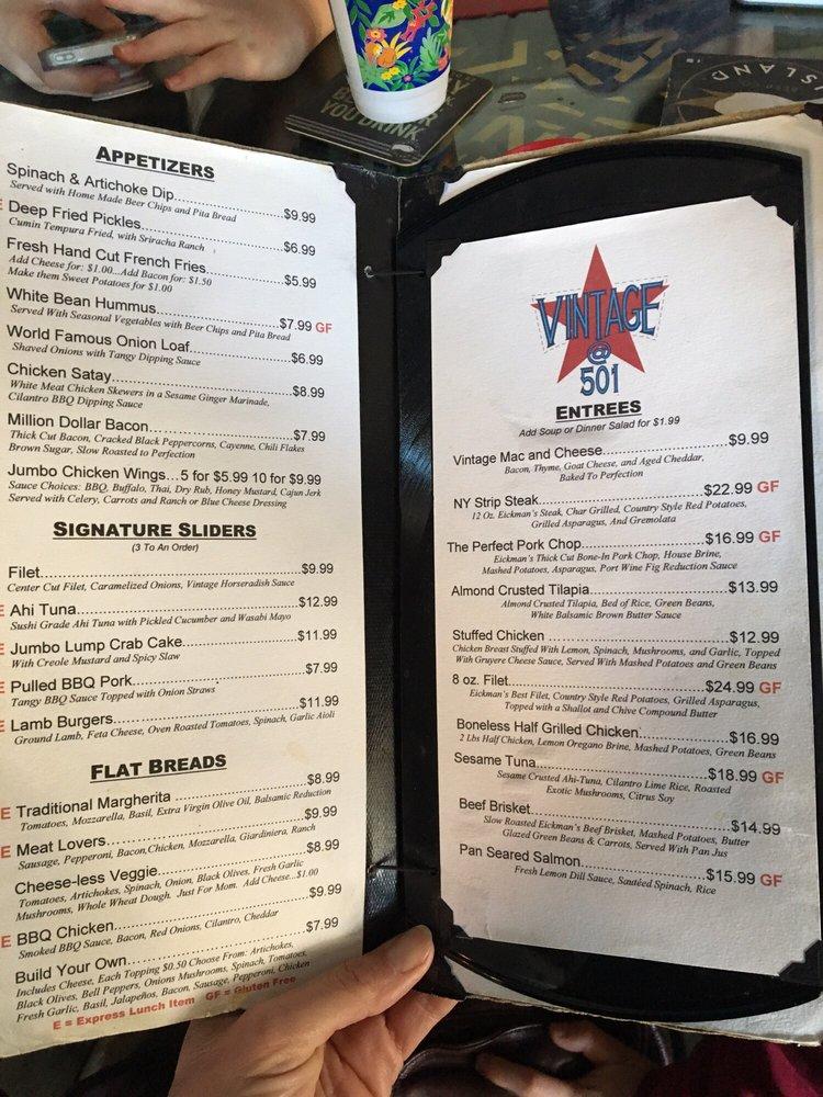 Menu at Vintage @ 501 pub & bar, Rockford