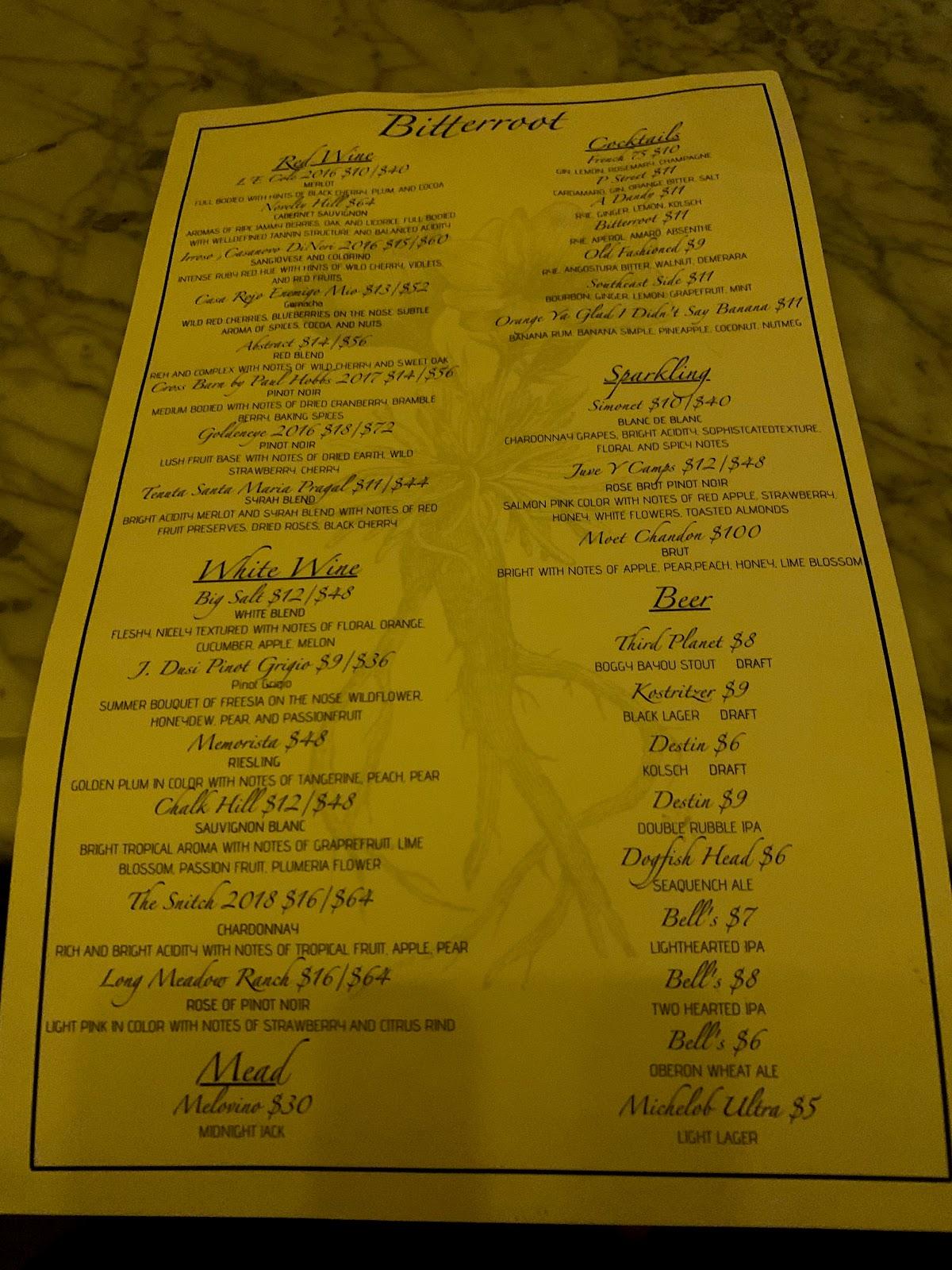 Menu at Bitterroot pub & bar, Destin