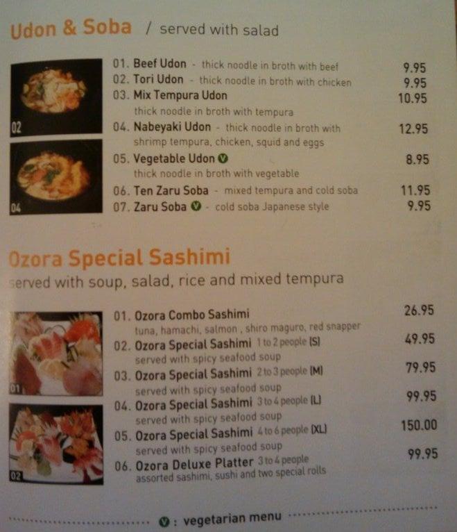 Menu at Ozora Sushi Restaurant, Concord