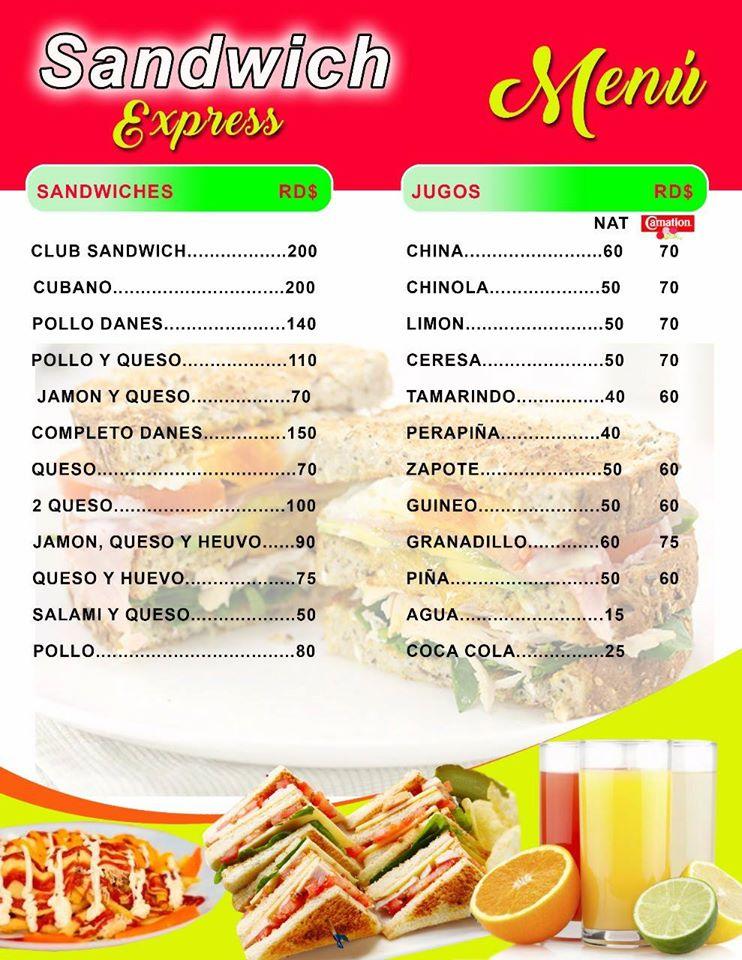 Menu at Sándwich Express Los Frailes restaurant, Dominicana