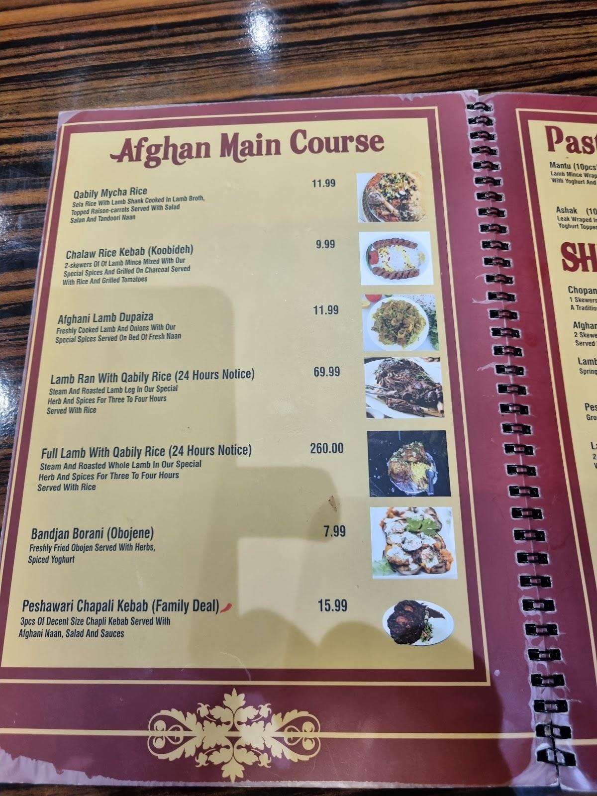 Menu at Shiraz Restaurant, Hayes