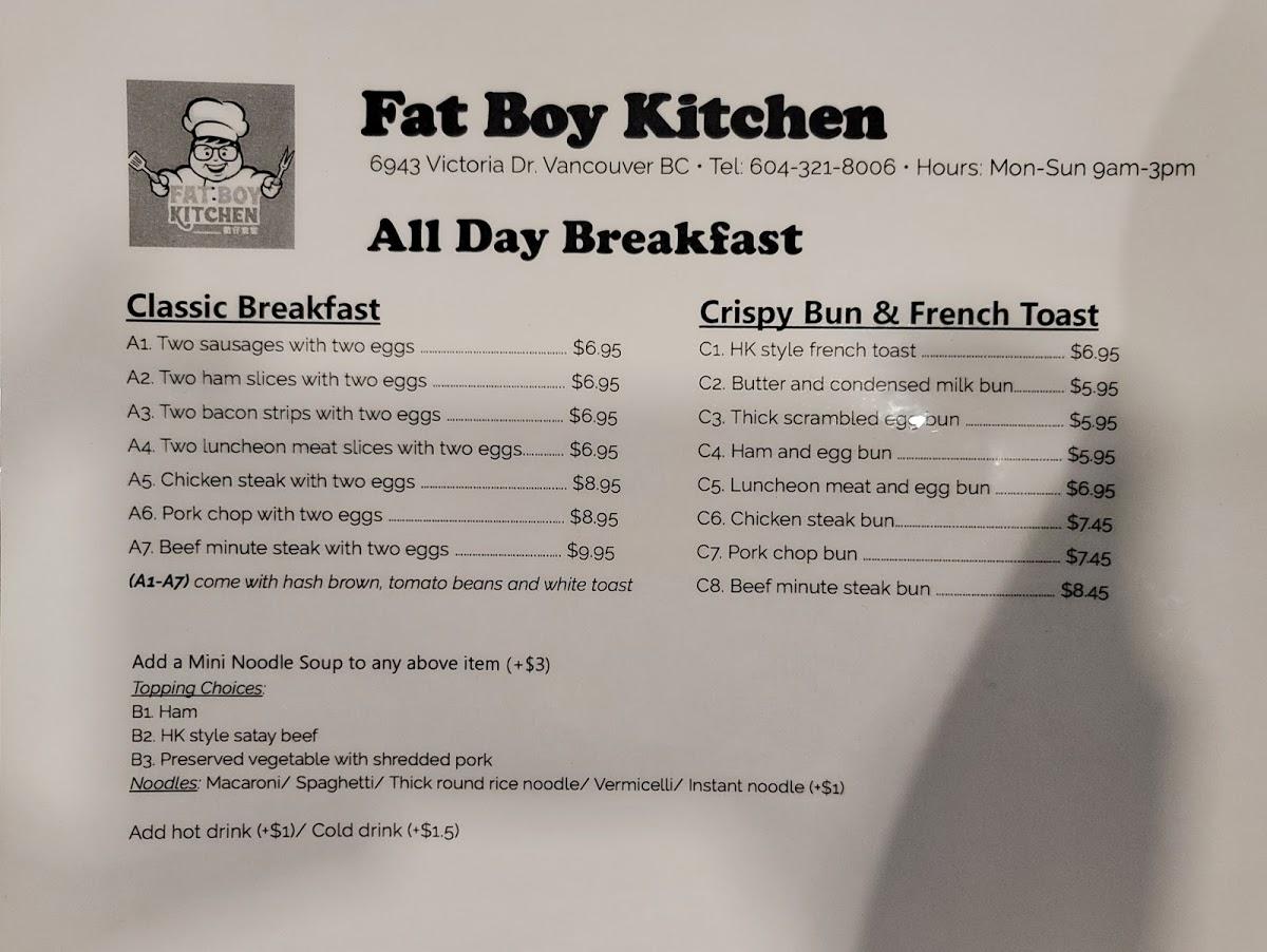 Menu At Fat Boy Kitchen Cafe Vancouver Menu At Fat Boy Kitchen Cafe Vancouver