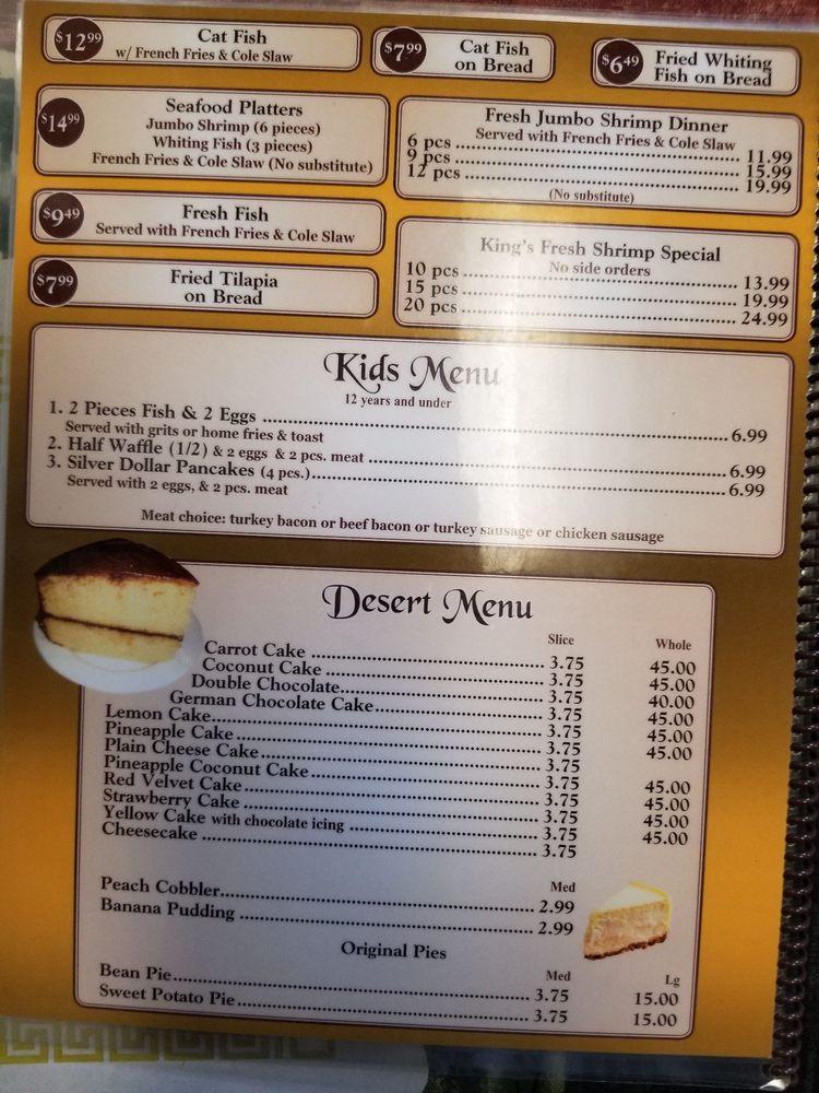 Menu at King's #1 Family Restaurant “Original Kings”, Newark, 361 Lyons Ave