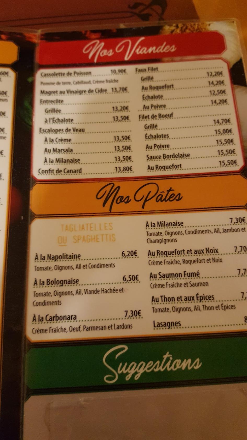 Menu at La Strada pizzeria, La Réole