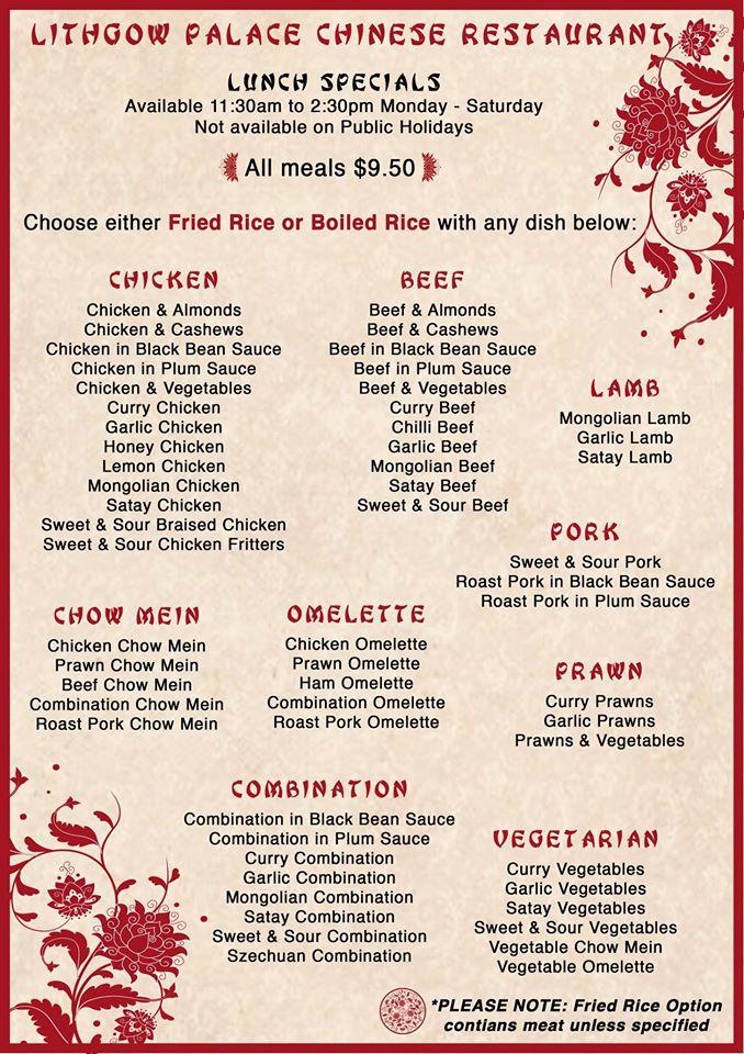 Menu at Lithgow Palace Chinese Restaurant, Lithgow