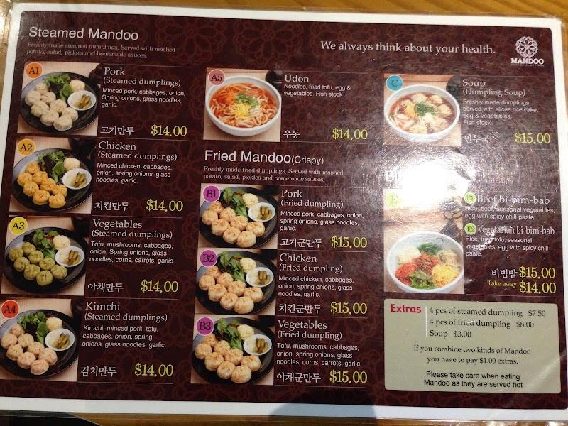 Menu at Mandoo restaurant, Adelaide