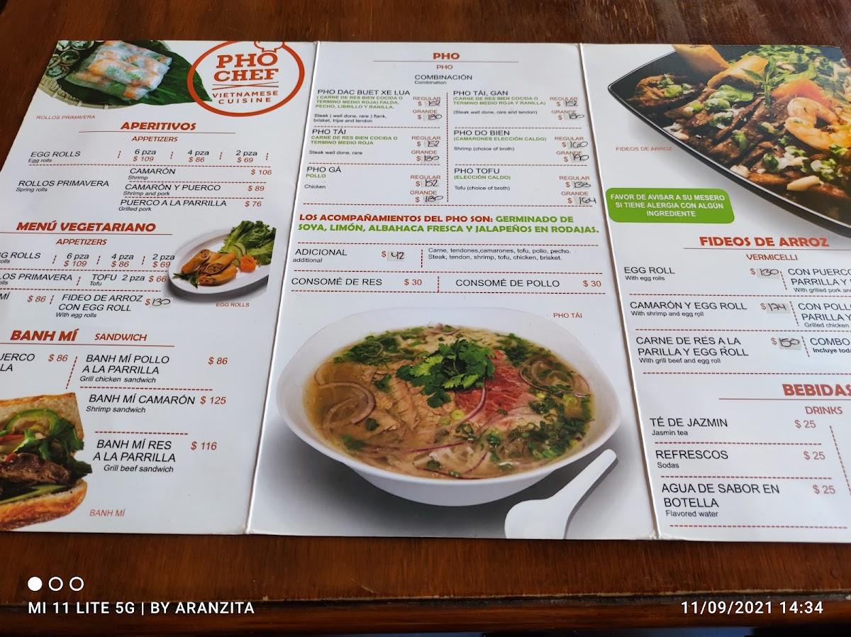 Carta del restaurante Pho Chef, Guadalajara