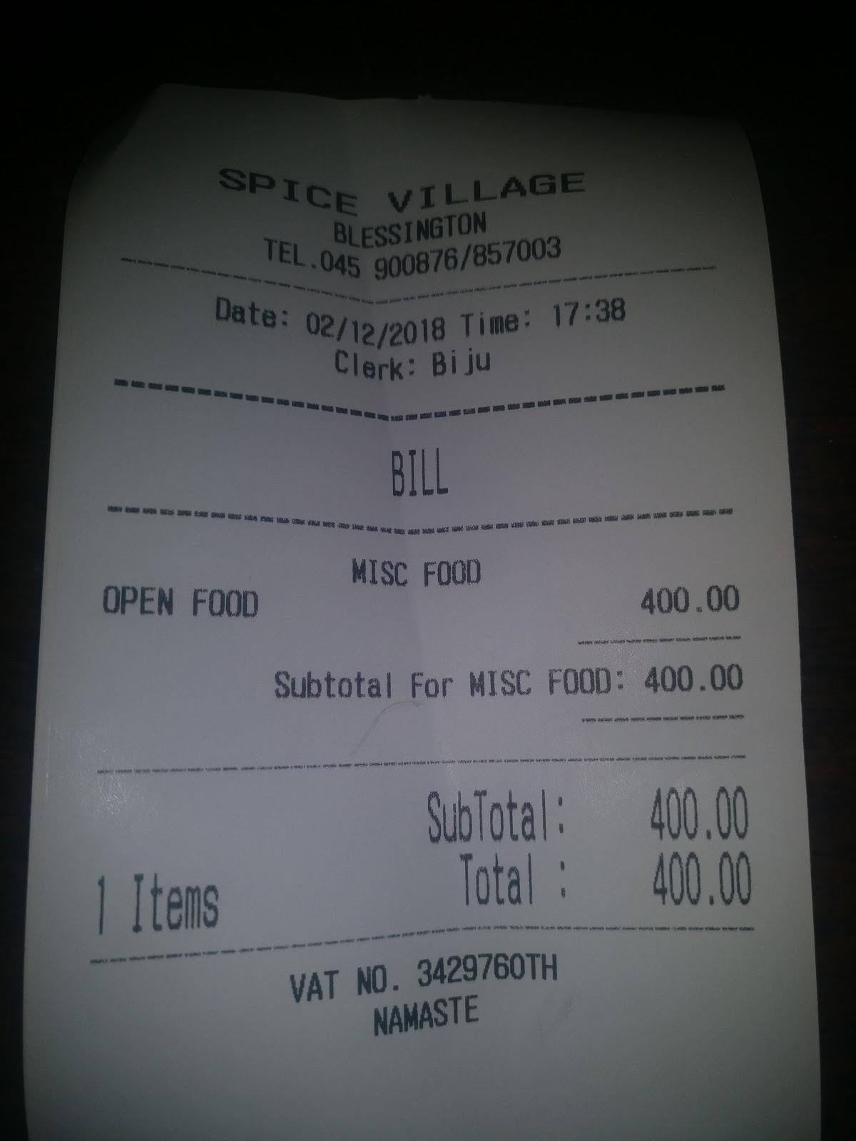 Menu at Spice Village Indian Restaurant, Blessington