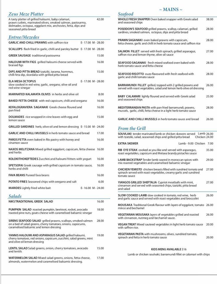 Menu at ELA MESA CAFE RESTAURANT, Woy Woy