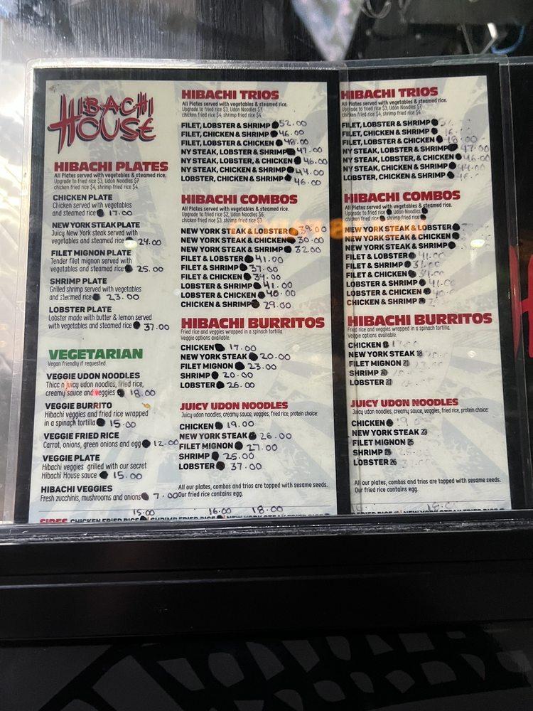 Menu at Hibachi House, Downey