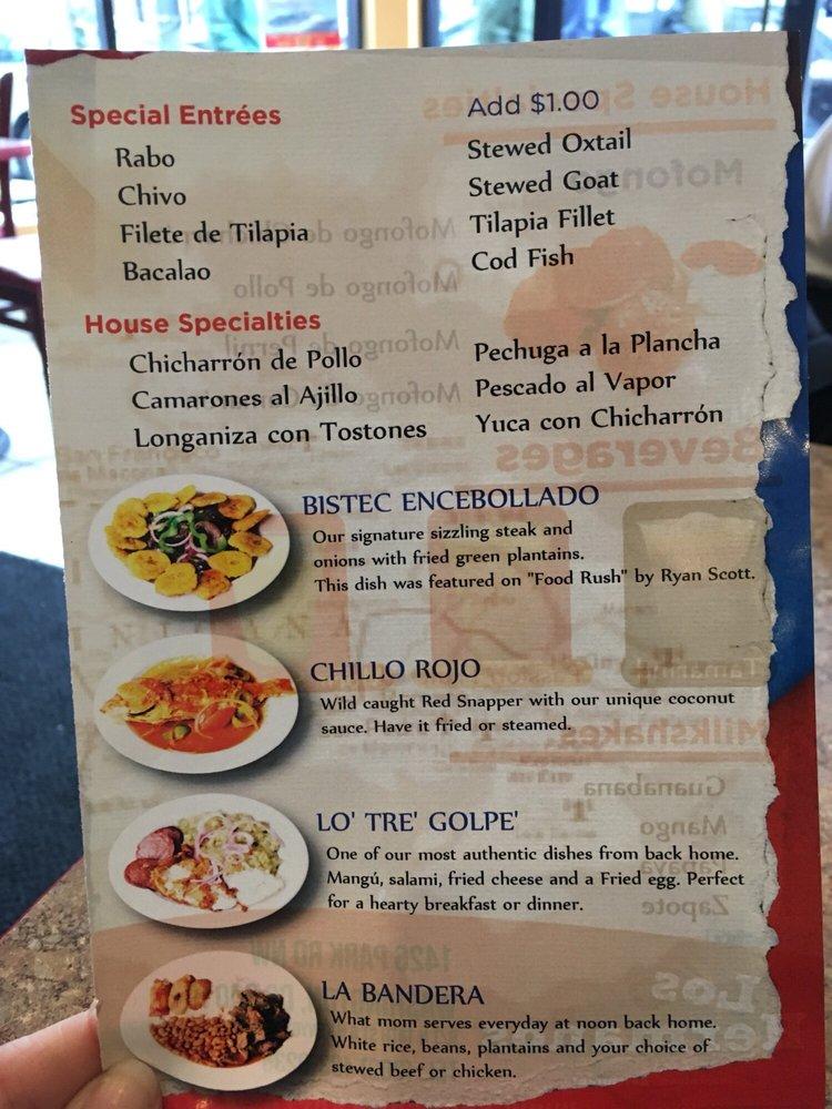 Menu at Los Hermanos restaurant, Washington