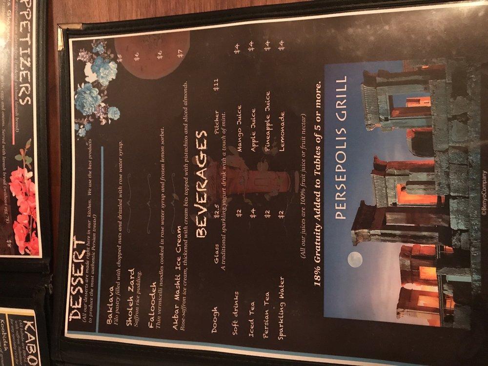 Menu at Persepolis Grill restaurant, Seattle