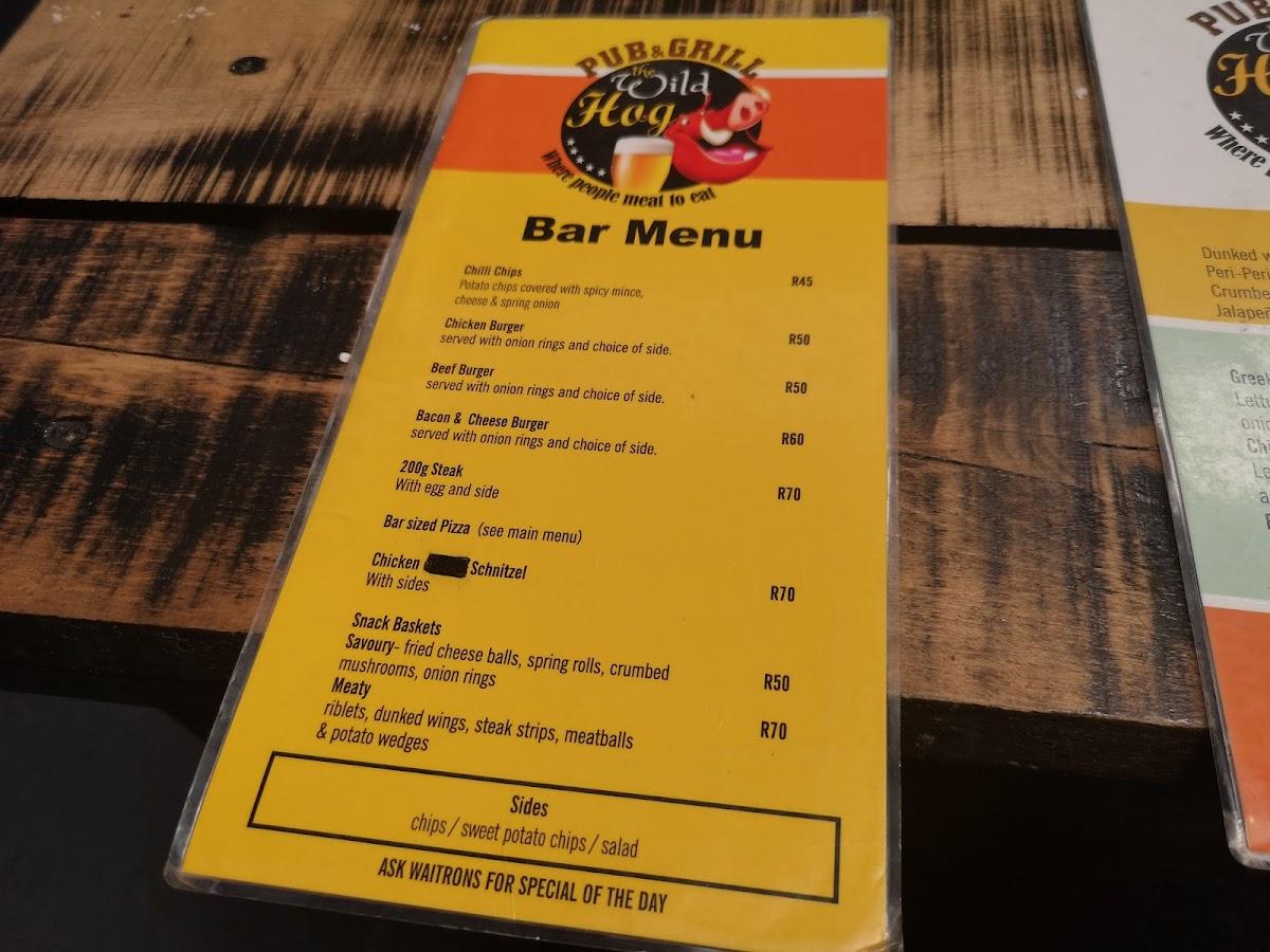 Menu at The Wild Hog Pub & Grill, Port Elizabeth