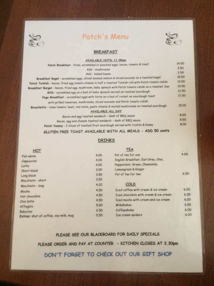 Menu at A Patch of Country restaurant, Mundaring
