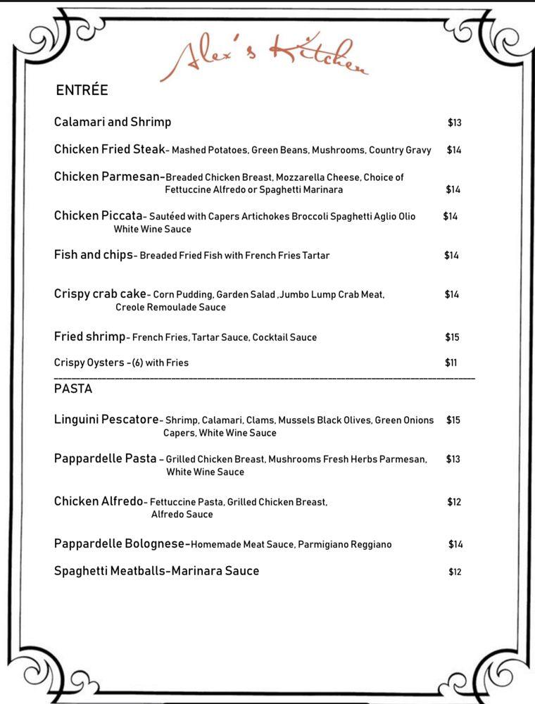 Menu at Alex's Kitchen restaurant, Missouri City