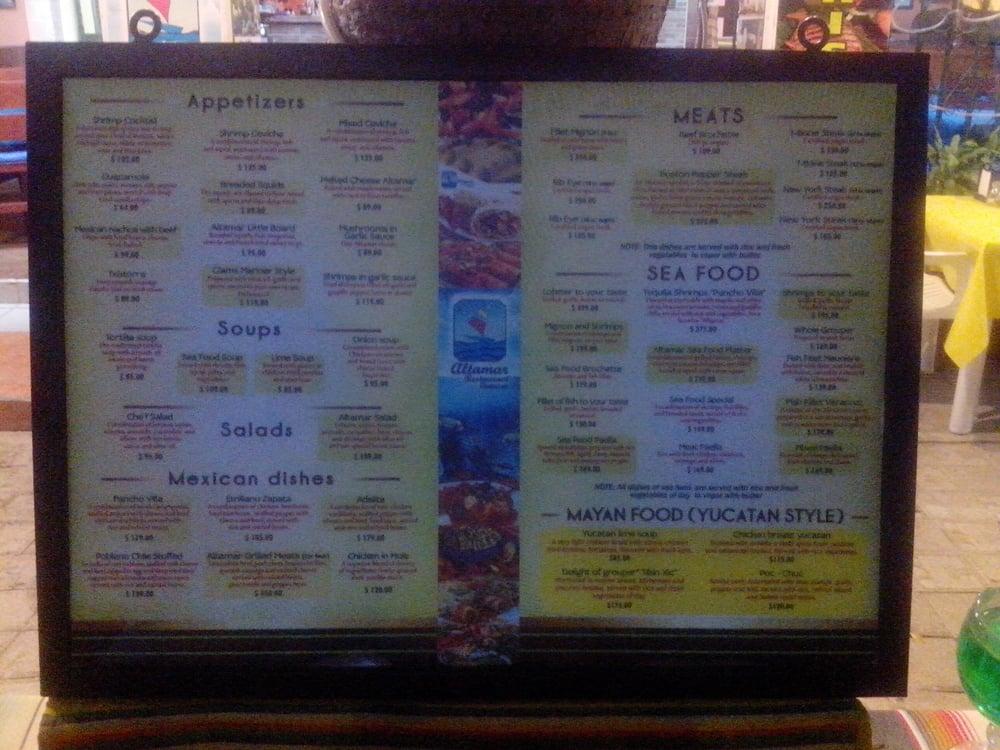Menu at Altamar Bar and Restaurant, Cancún