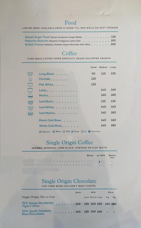 Menu at Habitual Coffee cafe, Quezon City, North Avenue