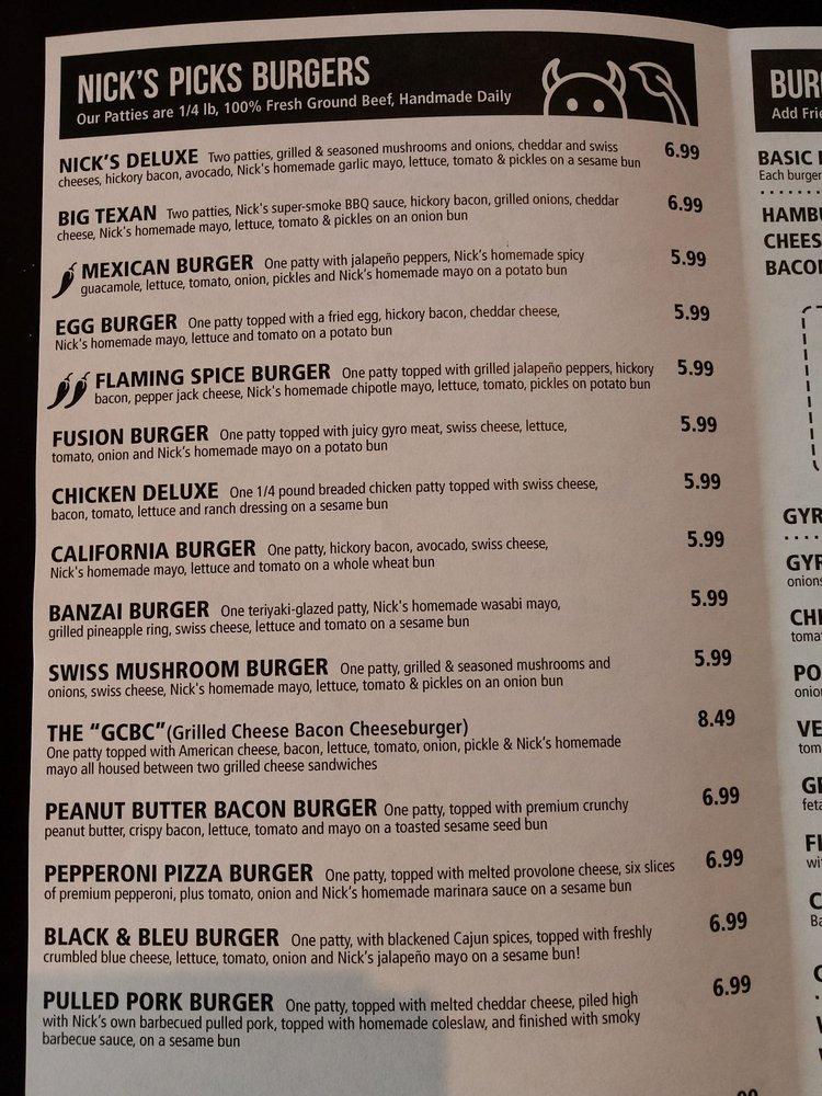 Menu at Nick's Jr Burgers & Gyros restaurant, Everett