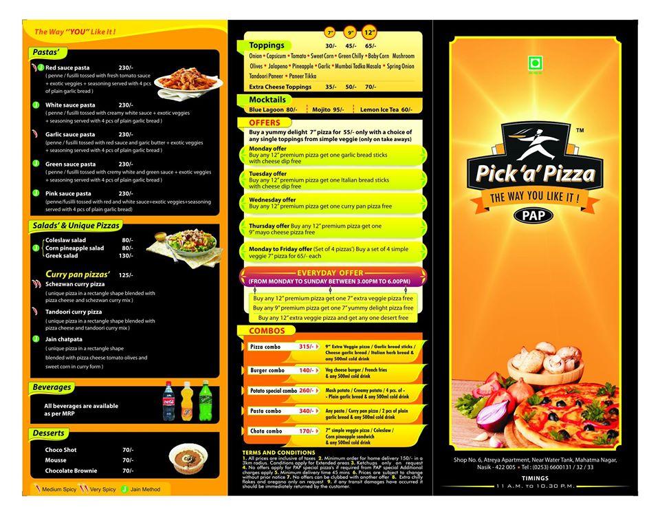 Menu at PAP, Nashik