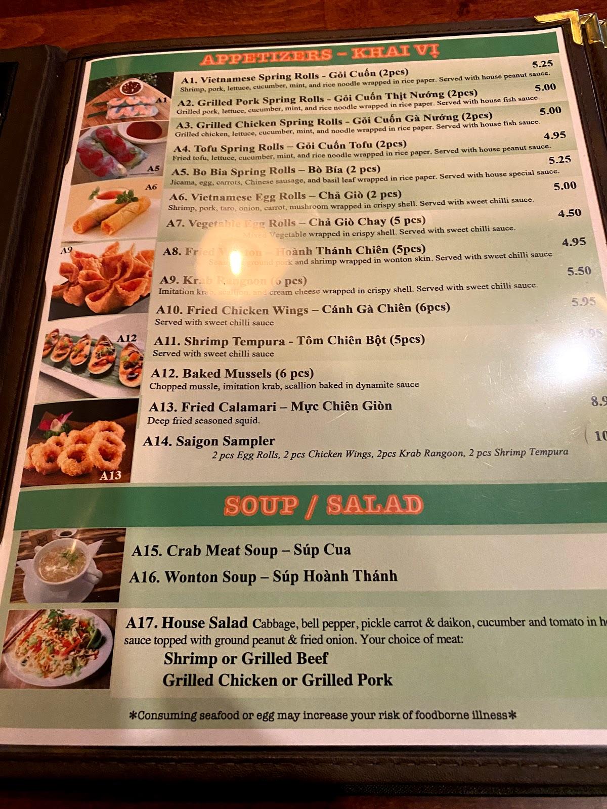 Menu at Pho Saigon at Alamo Ranch restaurant, San Antonio, Culebra Rd #104