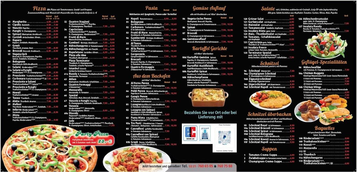 Menu at Pizzeria Terminator, Cologne