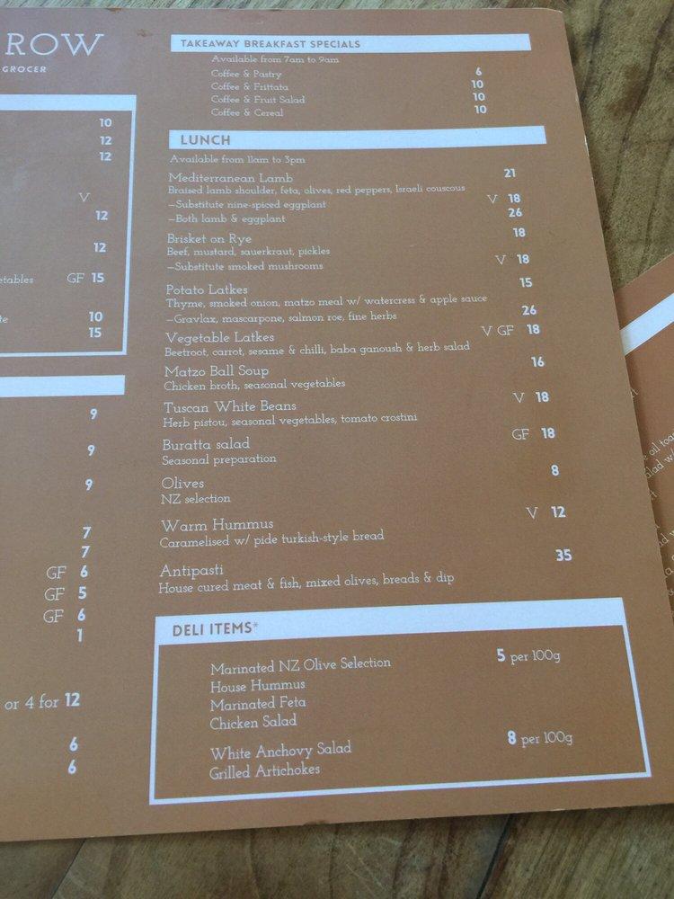 Menu at Scarecrow cafe, Auckland, 33 Victoria St E