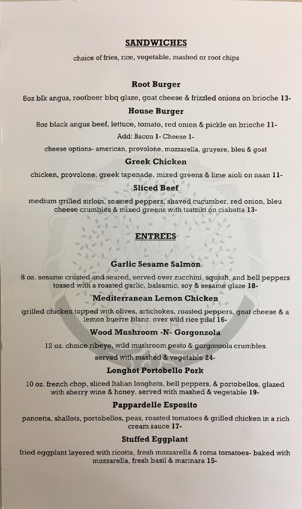 Menu at Scenic Root pub & bar, Manlius