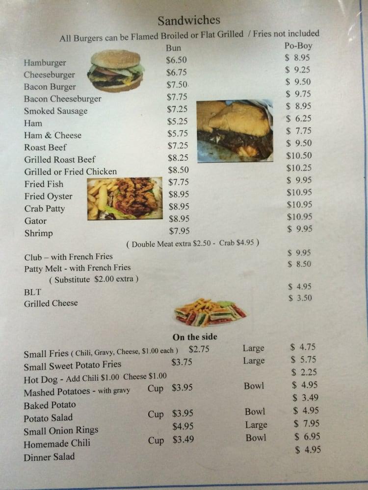Menu at Starfish Restaurant, Grand Isle