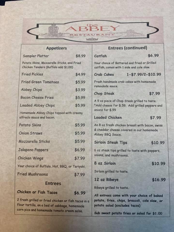 Menu at The Abbey Restaurant, London