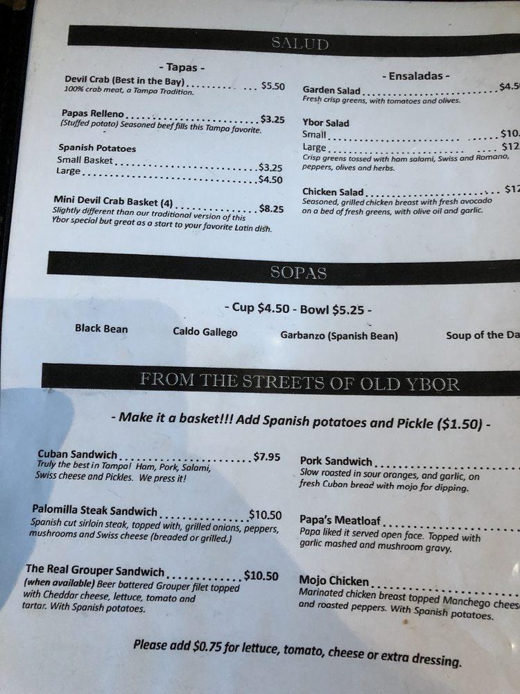 Menu at Ybor Grille pub & bar, Ruskin, 339 19th Ave NE