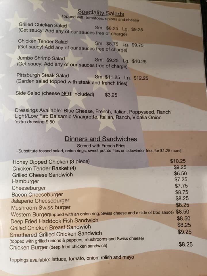 Menu at American Legion J W Dill Post 434 pizzeria, Brocton