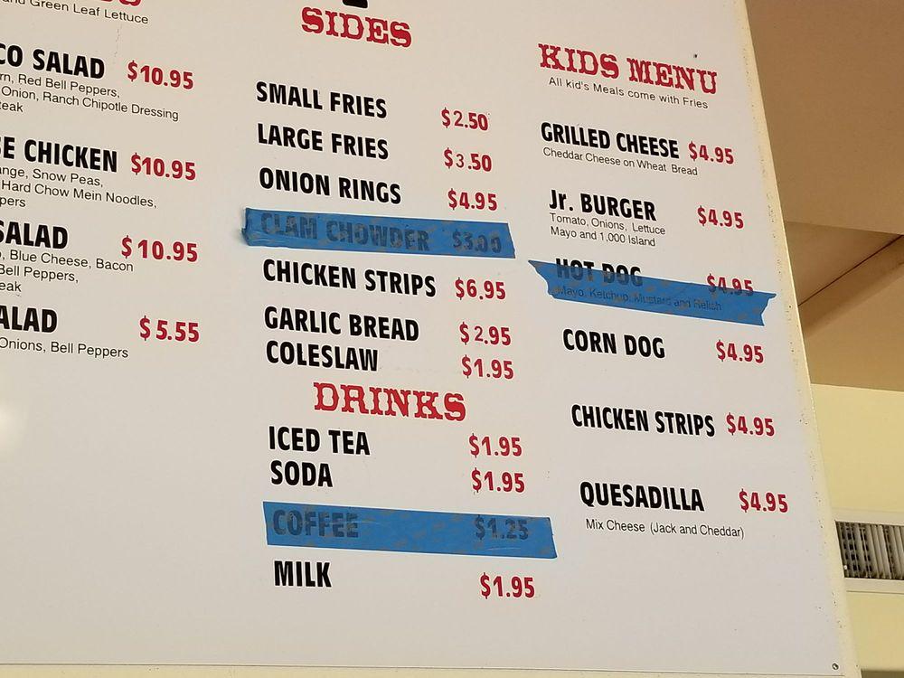 Menu at Bronco Burger restaurant, Paso Robles