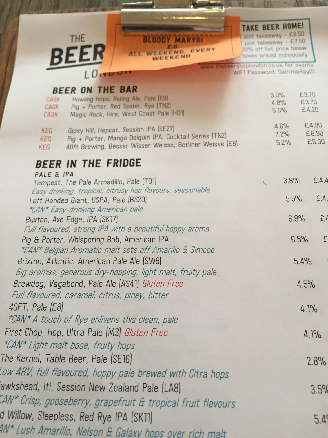 Menu at The Beer Shop London pub & bar, London