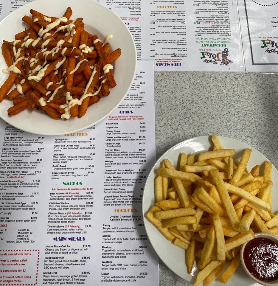 Menu at The Crazy Joker cafe, Rockhampton City