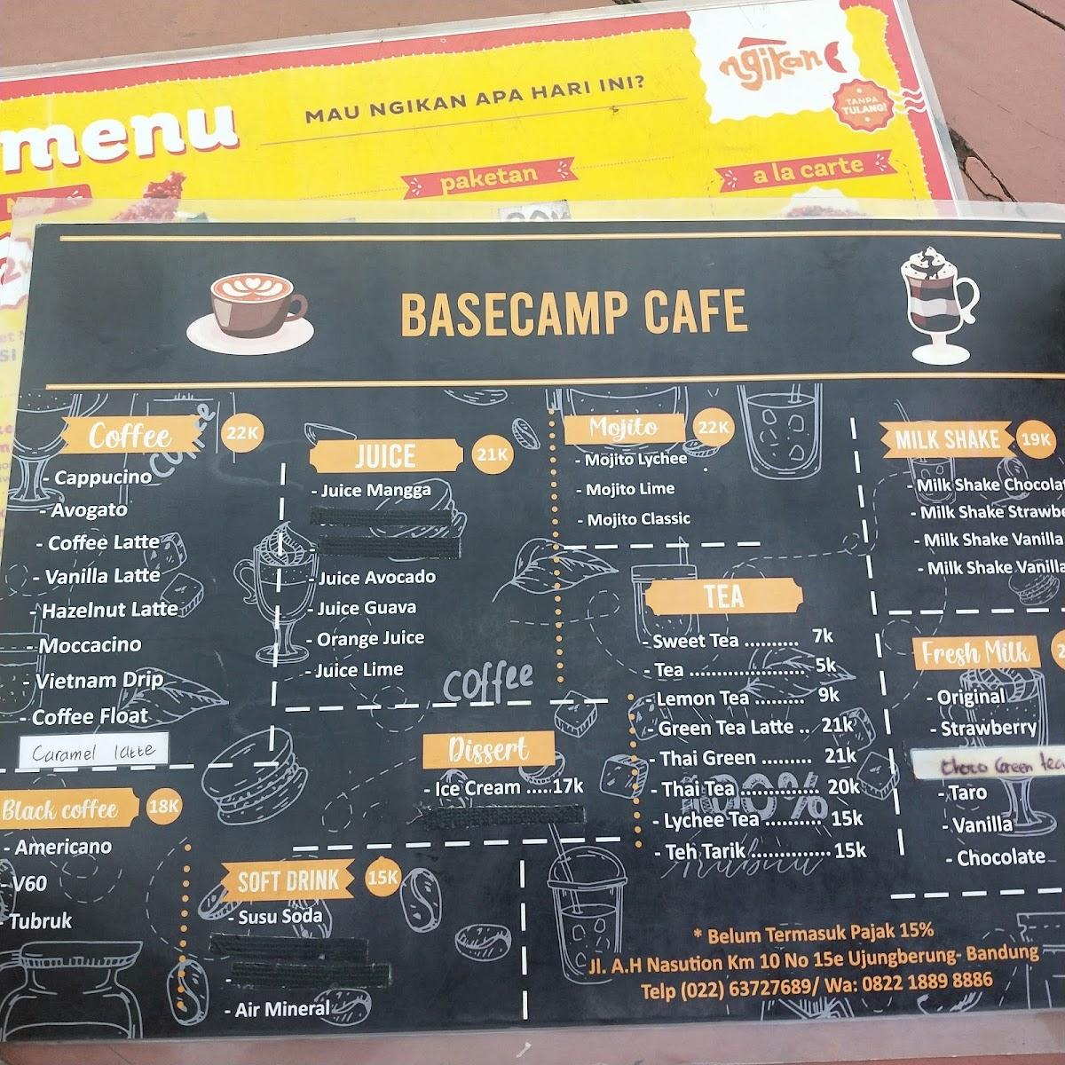 Menu at BaseCamp Cafe, Bandung