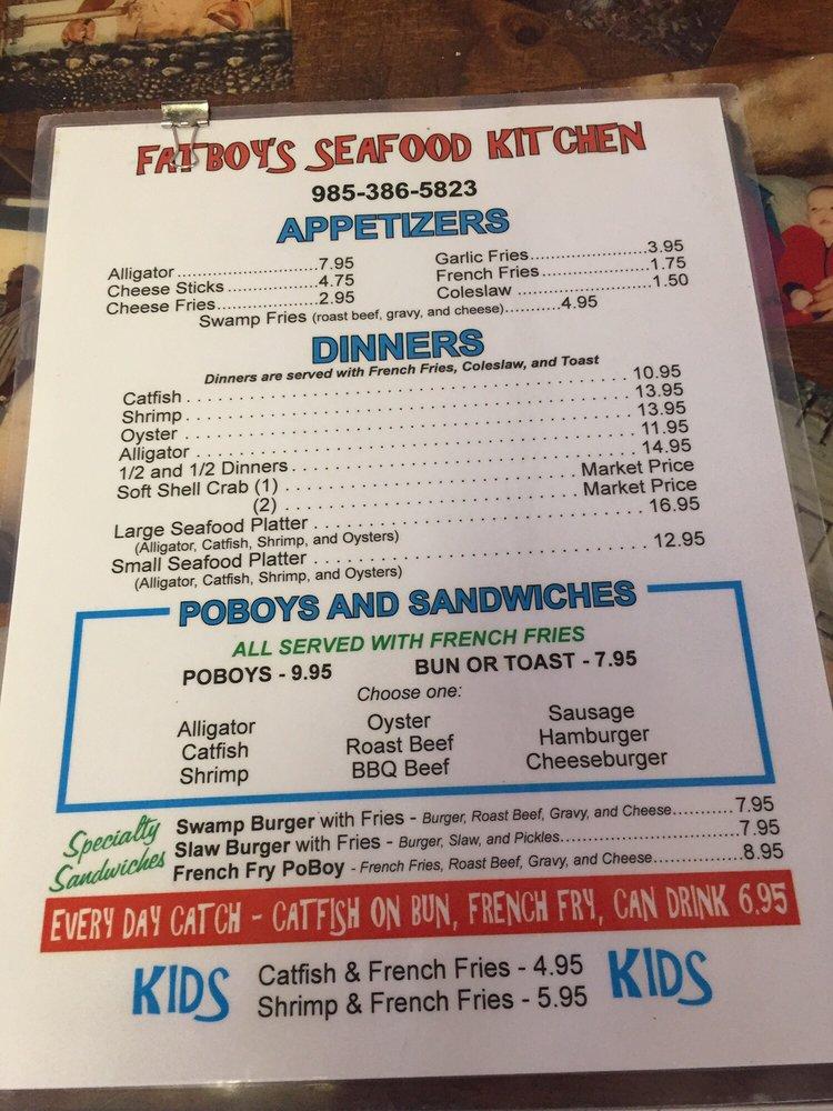 Menu at Fatboy's Seafood Kitchen restaurant, USA