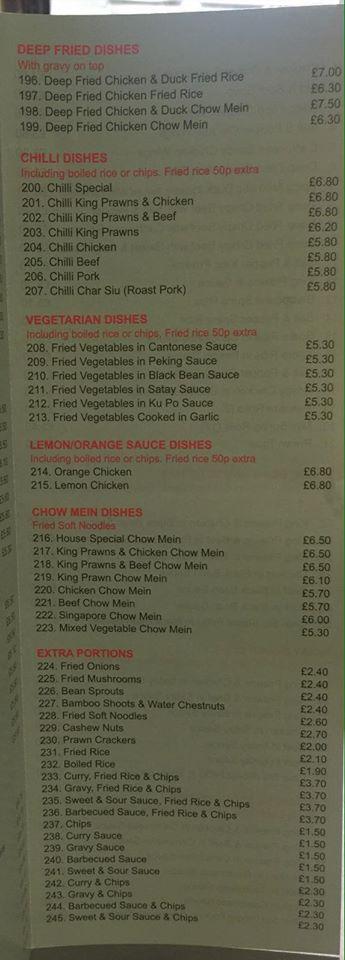 Menu at Golden Flower fast food, Consett