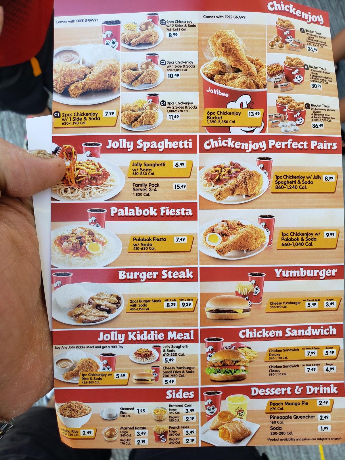 Menu at Jollibee fast food, Kahului