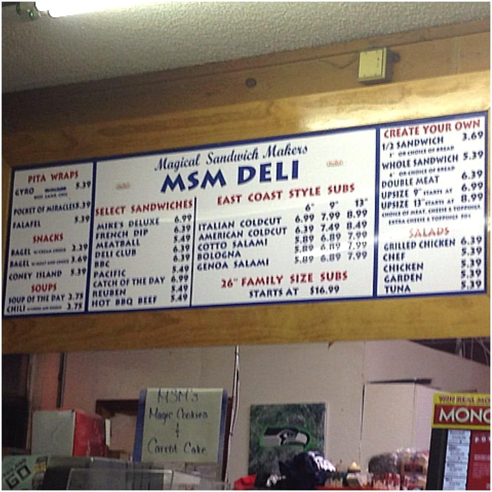 Menu at MSM Deli restaurant, Tacoma