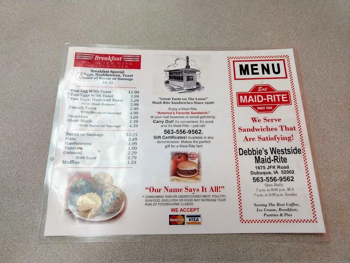 Menu at Maid-Rite restaurant, Dubuque