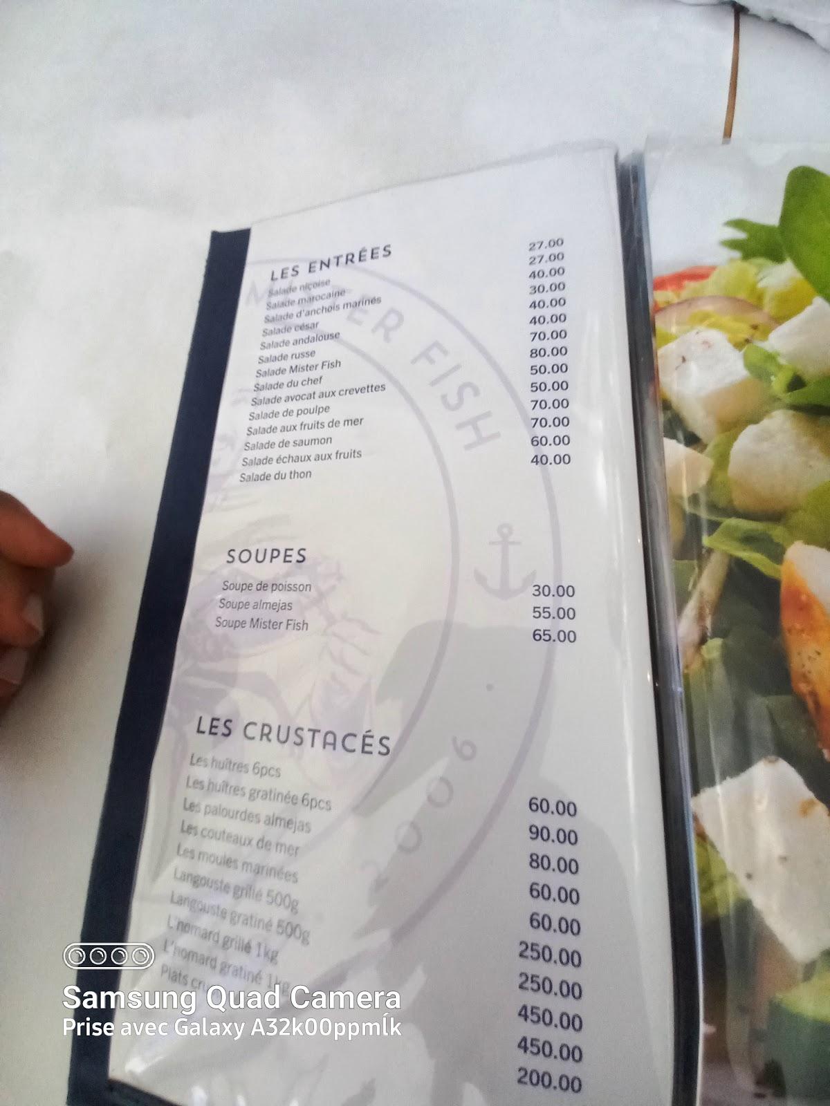Menu at Mister Fish restaurant, Agadir