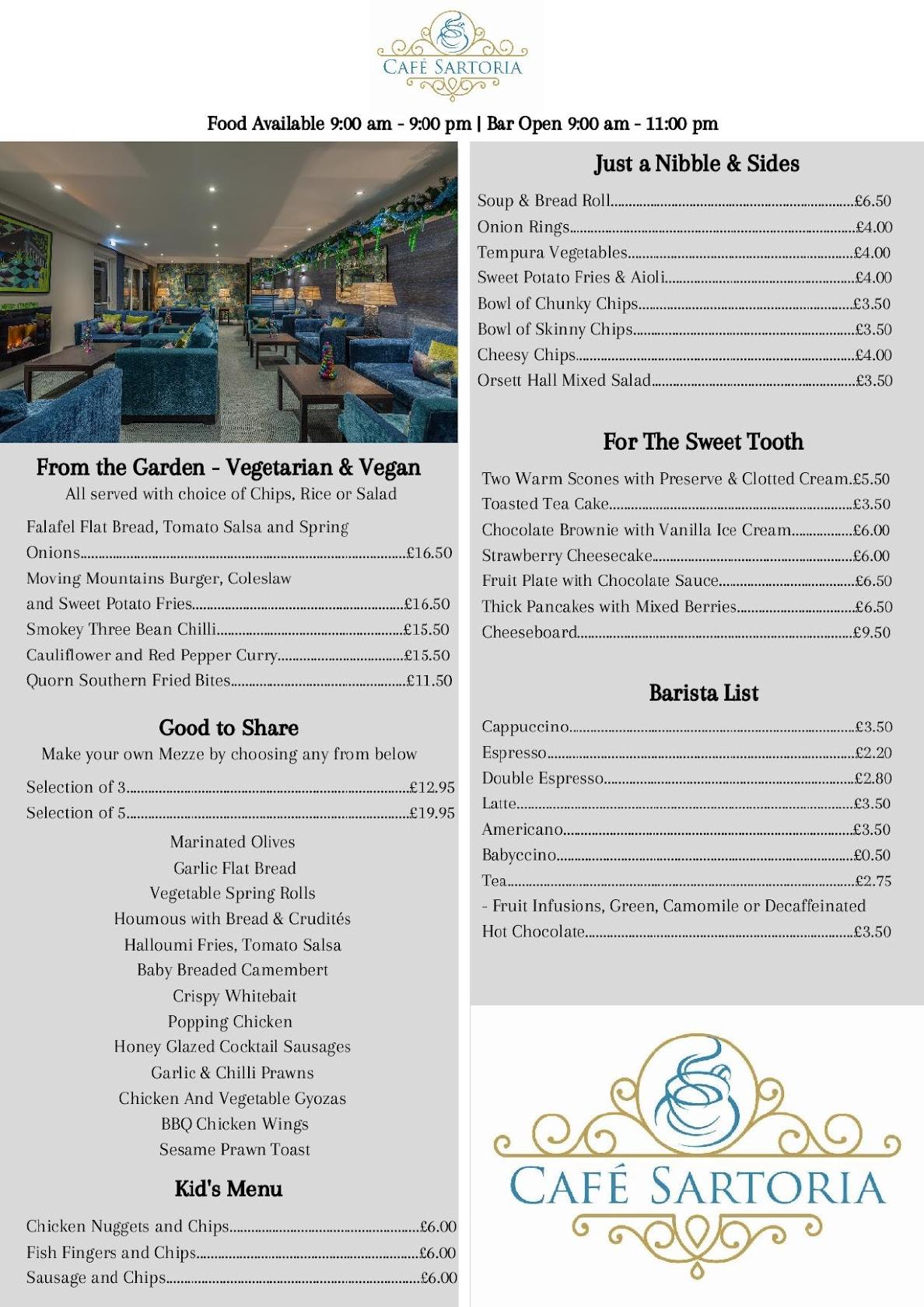 Menu at Orsett Hall Hotel, Restaurant & Spa, Orsett