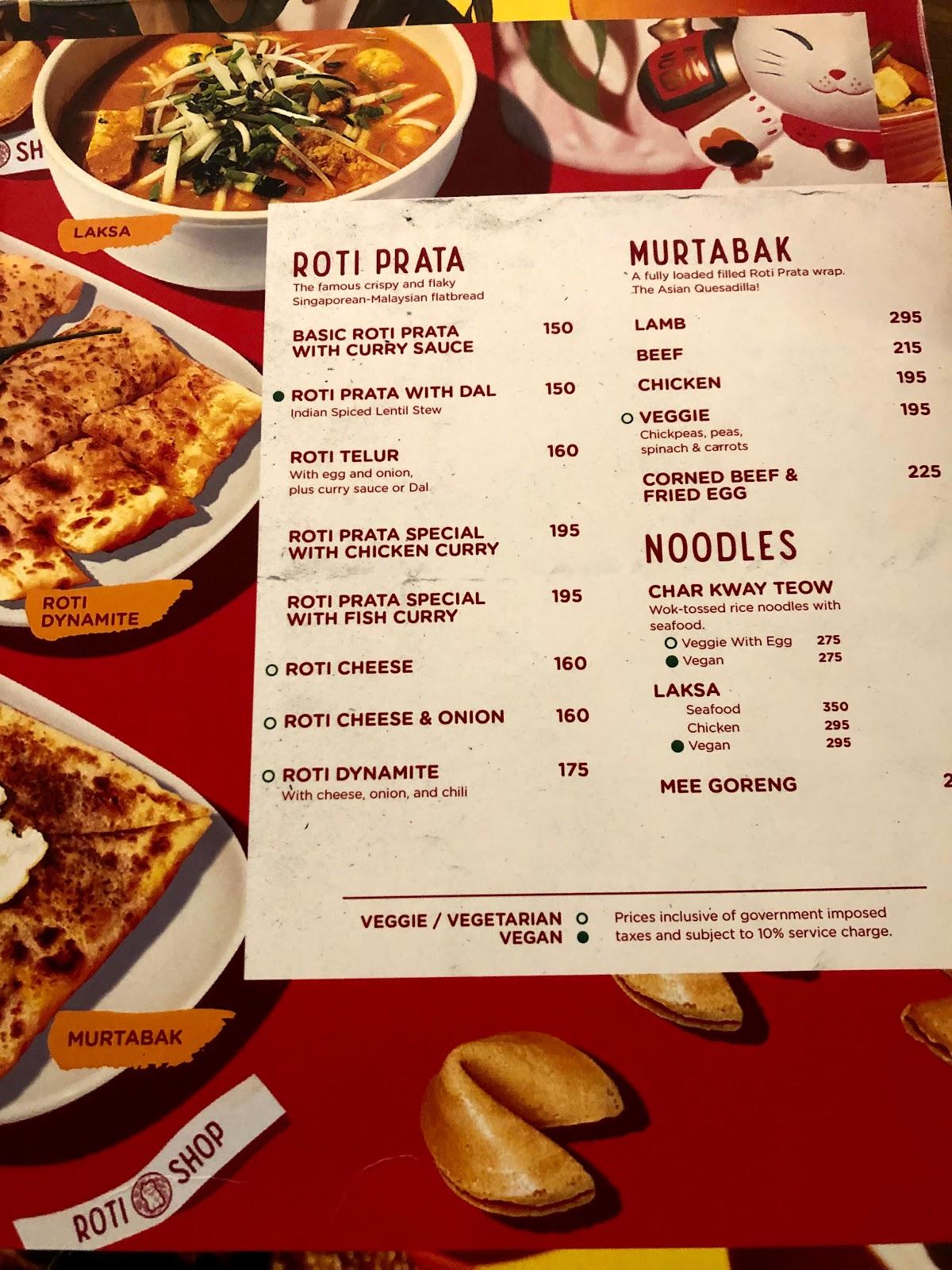 Menu at Roti Shop restaurant, Makati