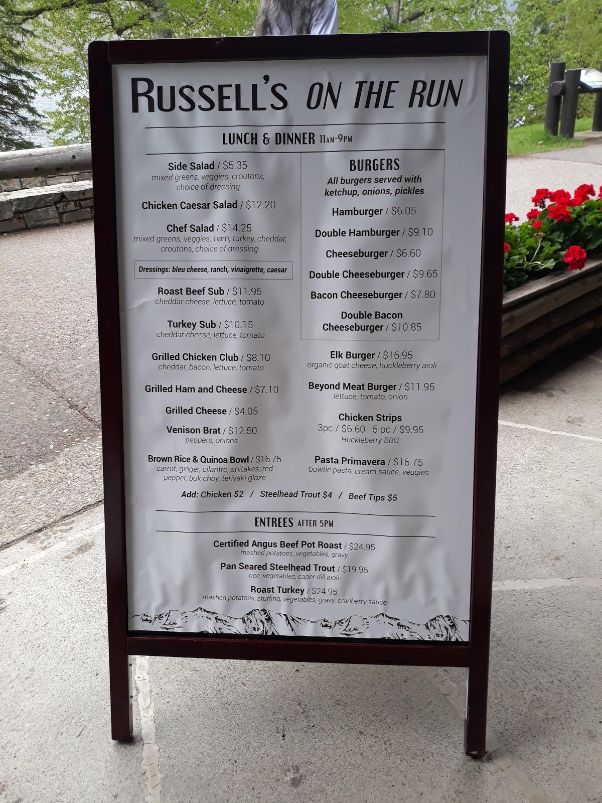 Menu at Russell's Fireside Dining Room restaurant, USA