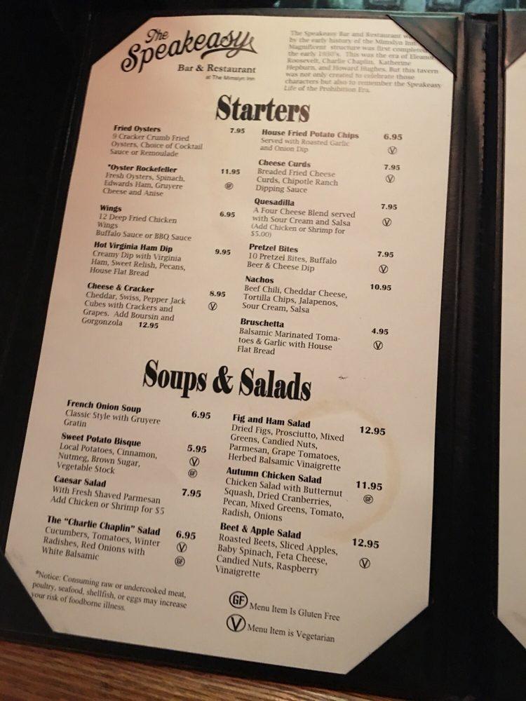 Menu at The Speakeasy Bar & Restaurant, Luray